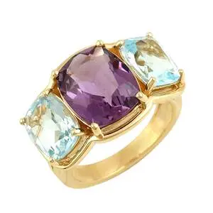 ARTISAN Amethyst & Blue Topaz Three-stone Ring In 18k Yellow - Gold