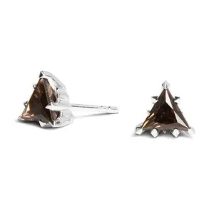 KASUN LONDON Trillion Stud Earrings With Smoky Topaz - Silver