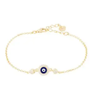 LATELITA London Gold Plated Sterling Silver Evil Eye Bracelet With Cubic Zirconia - Gold/white/blue