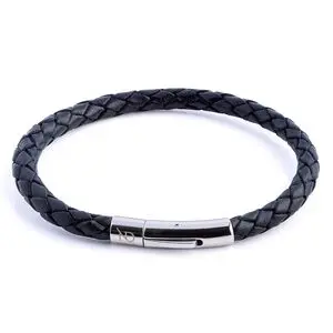 N'DAMUS LONDON Plaited Leather Bracelet With Silver Clasp - Black