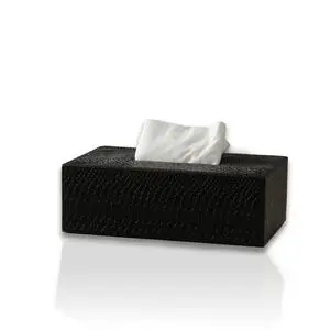 MARLETH Leather Tissue Box & Croc-embossed Rectangular Design - Black