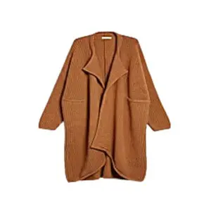 Saachi Oversized Waffle Knit Collared Jacket - Brown