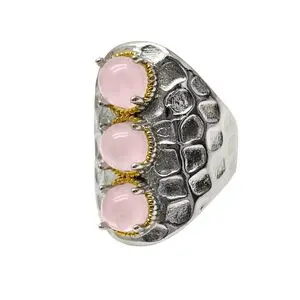 FARRA Rose Quartz Nugget Adjustable Ring - Silver/pink
