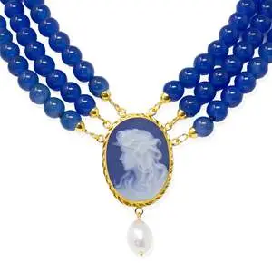 VINTOUCH ITALY Cameo Necklace With Agate - Blue/gold