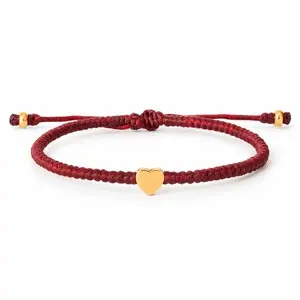 HARBOUR UK Valentino Gold Vermeil Heart Rope Bracelet - Red