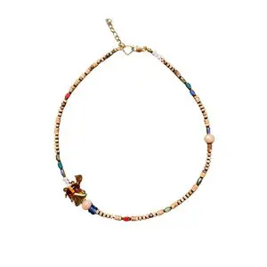DESERT LOBBY Handcrafted Murano Glass Camel Necklace With Jasper, Pearl & Bohemian Glass Beads - Brown/blue