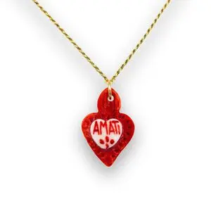 Tiké Jewels Sacred Heart Amati Porcelain Pendant Necklace - Red