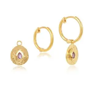 MOON LONDON Pink Amethyst Disk Mini Hoop Earrings - Gold