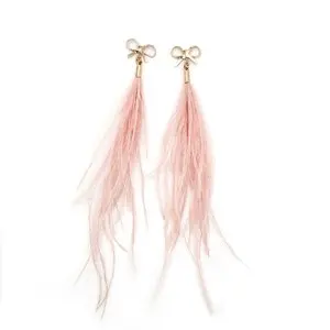 BABALOO JEWELRY Bow Feather Dangle Earrings - Pink