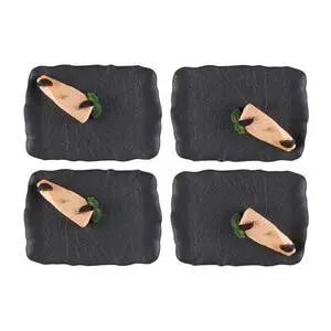 Turgla Home Shade Rectangular Porcelain Serving Plate Set Of Four - Black
