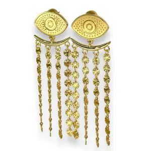 JAGGED HALO JEWELRY Cleo Evil Eye Tassel Earrings - Gold