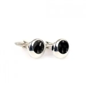 DAVID WEJ Circle Chequered Design Cufflink Silver Black - Black/gray