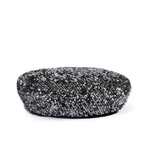 SIBI HATS Sequin French Beret - Silver/black