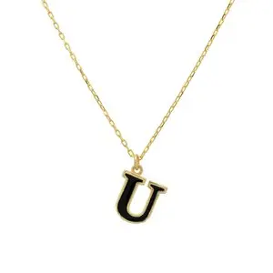 LATELITA Initial Enamel Pendant Necklace - Gold/black