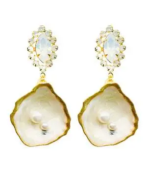 THE PINK REEF Jewel Oyster Opal Earrings - White