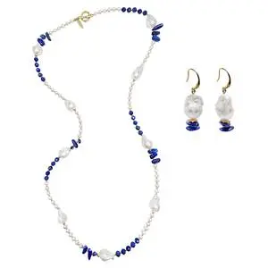 FARRA Baroque Pearl, Lapis Lazuli, And Kyanite Necklace And Earrings Set - Blue