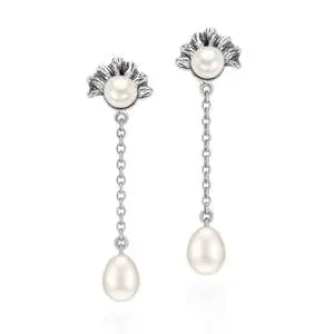 UNALOE Sterling Silver Seashell Pearl Dangle Earrings - Silver/white