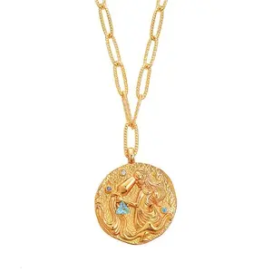 AUROZIA Constellations Aquarius Double-sided Coin Necklace - Gold