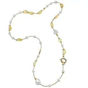 FARRA Citrine, Baroque, And Freshwater Pearl Long Necklace - Yellow