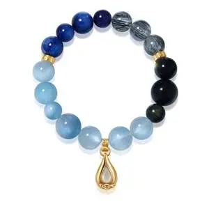 AUROZIA Five Elements Water Vermeil Aquamarine Waterdrop Pendant Crystal Bracelet - Gold