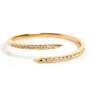 VICSTONENYC FINE JEWELRY Rolling Diamond Open Cuff Solid Gold Ring - Yellow