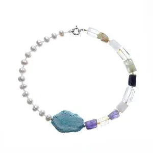 SILVER MOON Sterling Silver, Pearl, And Gemstone Necklace - Gray