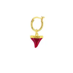 TRUE ROCKS Gold Plated Red Mini Sharks Tooth Charm Hoop Earring Gold/red
