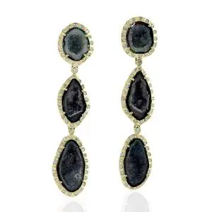 ARTISAN Black Geode & Diamond Drop Earrings - Gold