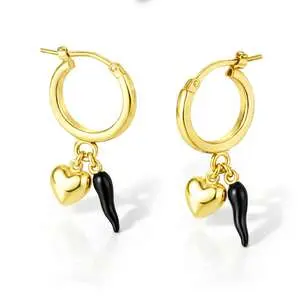 UNALOE Heart And Horn Charm Hoop Earrings - Gold/black