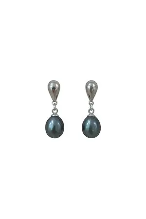 PEARL CODE Rice Pearl Drop Earrings - Black