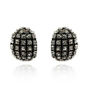 MICHAEL NASH JEWELRY Elsa Enamel & Crystal Scalloped Button Clip Earrings - Black