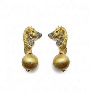 SILVER & ELEGANT Sculpted Horse Head Zircon Bronze Earrings - Gold