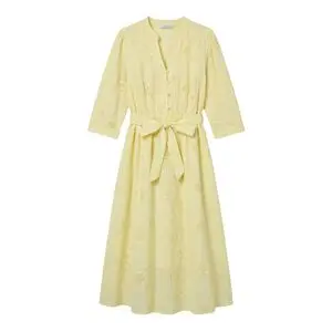 LATELIER LONDON Broderie Anglaise Cotton Midi Dress - Yellow