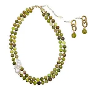 FARRA Opal And Baroque Pearl Jewelry Set - Green