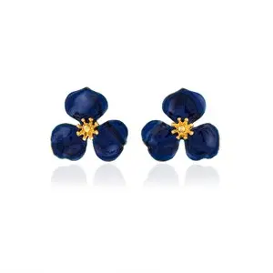 MILOU JEWELRY Navy Bloom Flower Earrings - Blue
