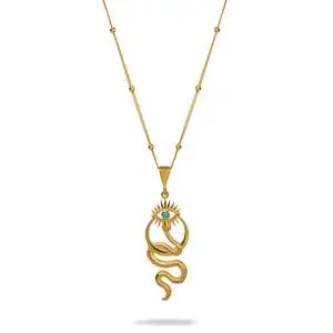 EBRU JEWELRY Spiritual Snake & Evil Eye Gold Necklace - Gold/blue