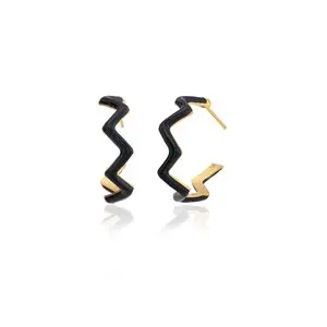 MILOU JEWELRY Zig Zag Hoop Earrings - Black