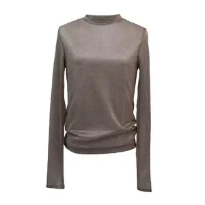 JANARA JONES Shimmering Mesh Crew-neck Long-sleeve Stretch Top