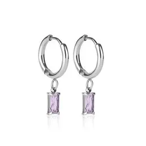 EVER JEWELLERY Silver Tanzanite Drop Huggie Earrings - Purple/silver