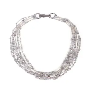 Saachi Beaded Layered Necklace - Grey
