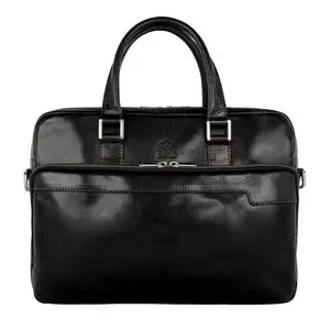 TIME RESISTANCE Leather Briefcase Laptop Bag - Black