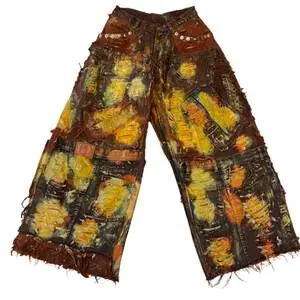 ZASTASTUDIO Upcycled Denim Wide Leg Pants - Gold/red