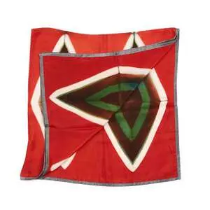 STUDIO VARIOUSLY Fawn Green Geometrical Print Shibori Square Silk Scarf - Red