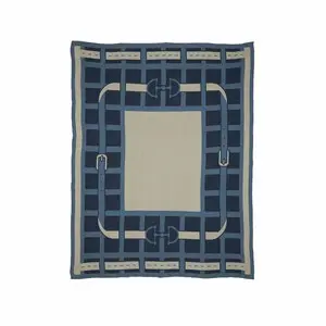 In2green Cotton Sustainable Knit Throw Blanket Equestrian Lattice - Blue