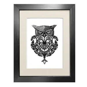 EMILY CARTER The Owl & Pocket Watch' Fine Art Print A5 - Black