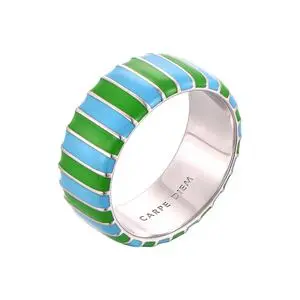 PINNOLE Sterling Silver Enamel Ring - Green/blue
