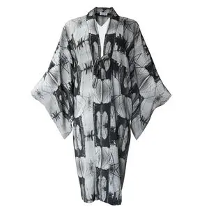 BABS BOUTIQUE NYC Brooklyn Bridge Silk Crepe De Chine Kimono - Black/white