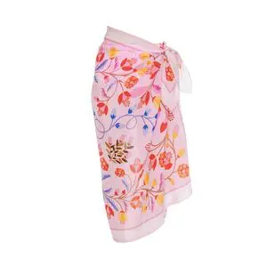 JESSIE ZHAO NEW YORK Beach Sarong Wrap With Novelty Print - White/pink