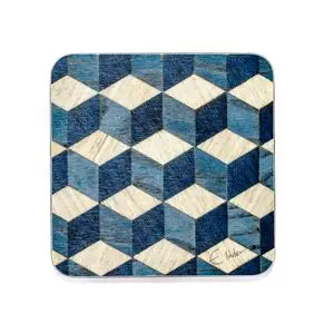 E. INDER DESIGNS Neutrals Six Coasters In Deep Blues. Mid Century Modern Padstow Range. Heat Proof Melamine - Blue