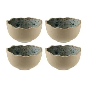 Turgla Home Gaia Round Decorated Porcelain Salad Bowl Set Of Four - Blue/grey